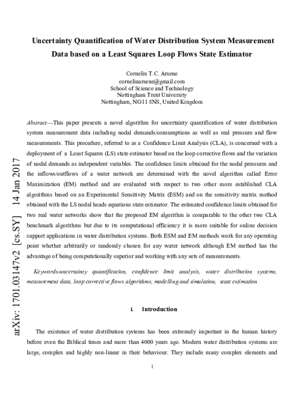 (PDF) Uncertainty Quantification of Water Distribution System Measurement Data based on a Least ...