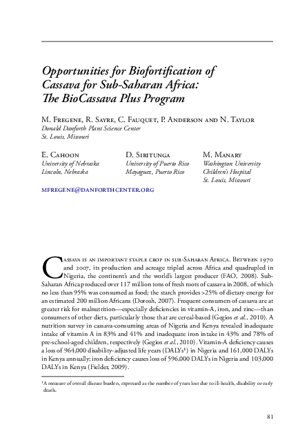 (PDF) Opportunities for biofortification of Cassava for Sub-Saharan ...