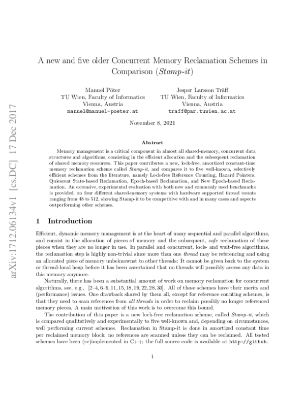 (PDF) A new and five older Concurrent Memory Reclamation Schemes in ...