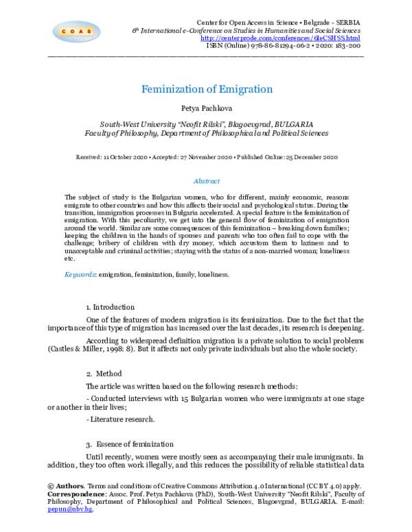(PDF) Feminization of emigration