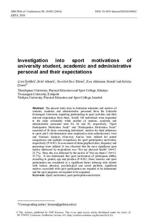 (PDF) Investigation into sport motivations of university student ...