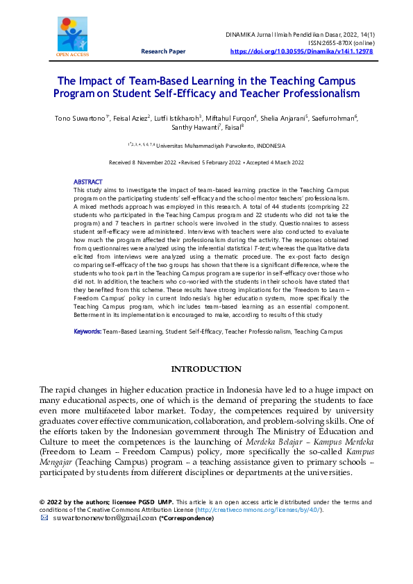 (PDF) The Impact of Team-Based Learning in the Teaching Campus Program on Student Self-Efficacy ...