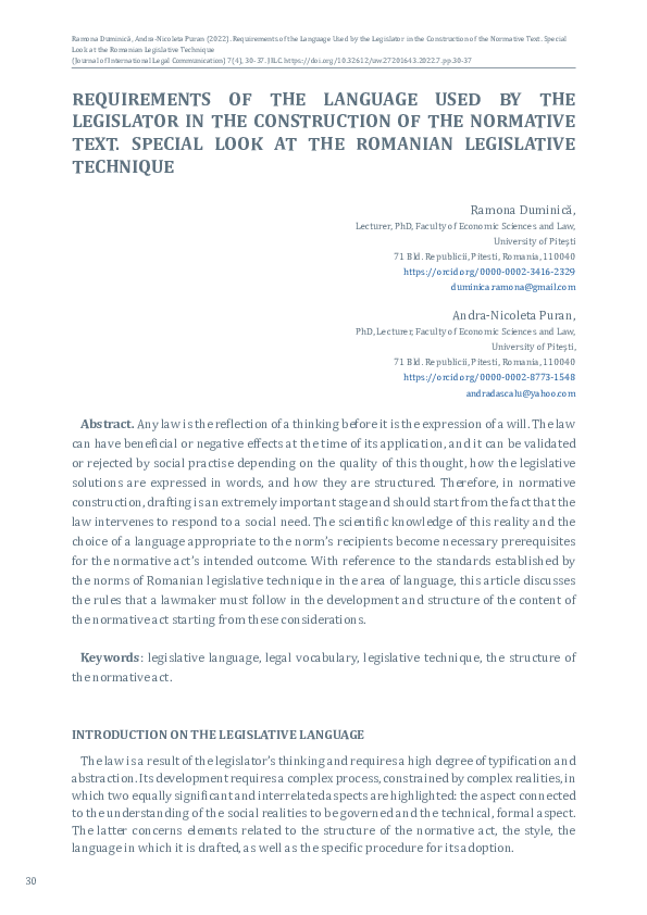(PDF) Requirements of the Language Used by the Legislator in the ...