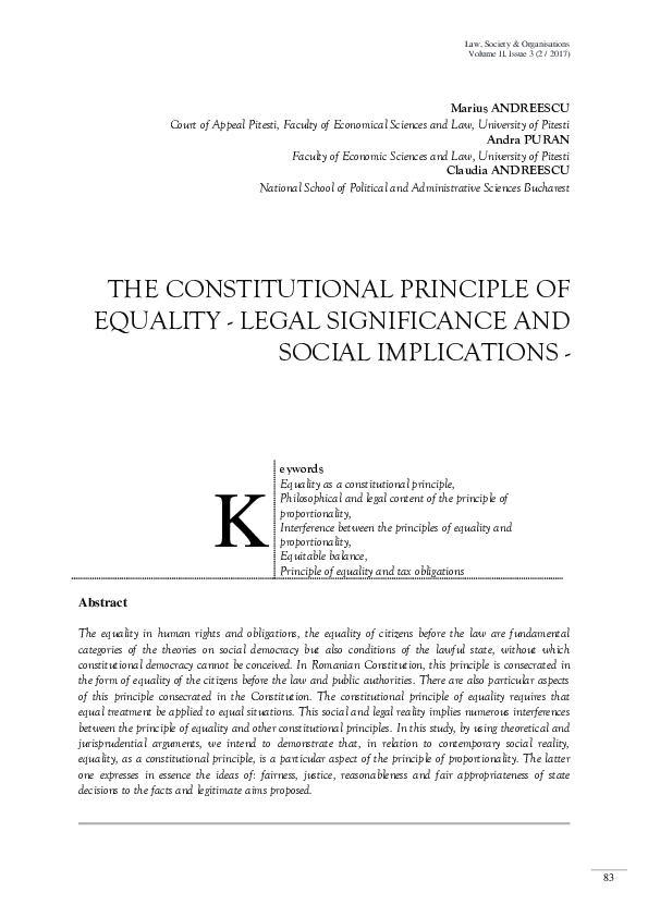 (PDF) The Constitutional Principle of Equality - Legal Significance and ...