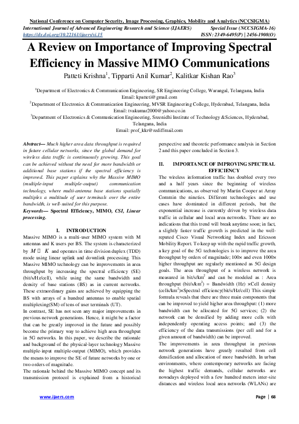 Pdf A Review On Importance Of Improving Spectral Efficiency In Massive Mimo Communications