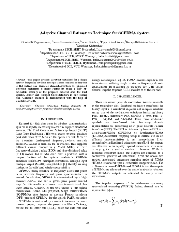 (PDF) Adaptive Channel Estimation Technique for SCFDMA System | PATTETI KRISHNA - Academia.edu