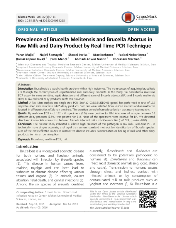 (PDF) Prevalence of Brucella Melitensis and Brucella Abortus in raw ...
