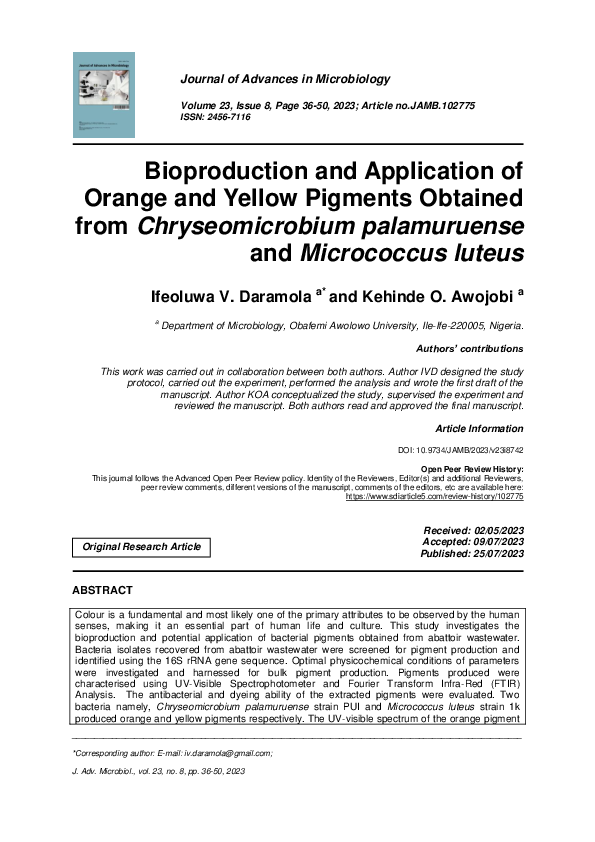 (PDF) Bioproduction and Application of Orange and Yellow Pigments ...