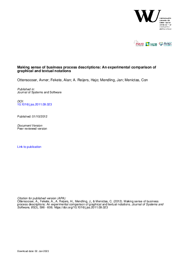 (PDF) Making sense of business process descriptions: An experimental comparison of graphical and ...