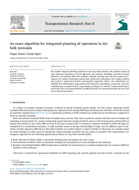 (PDF) An exact algorithm for integrated planning of operations in dry ...