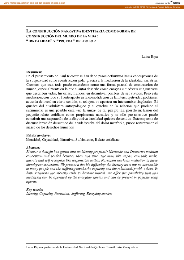 (PDF) La construcción narrativa identitaria como forma de construcción del mundo de la vida ...