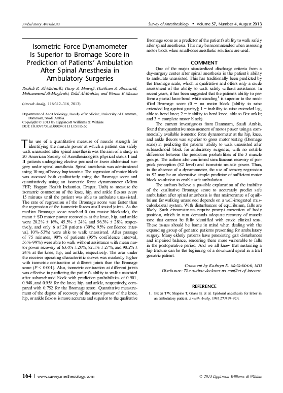 (PDF) Isometric Force Dynamometer Is Superior to Bromage Score in ...