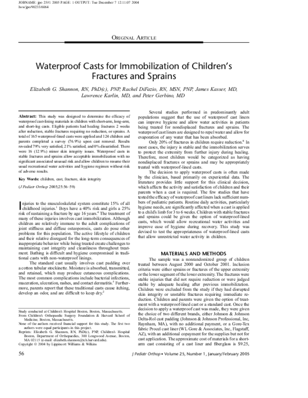 (PDF) Waterproof Casts for Immobilization of Children's Fractures and ...