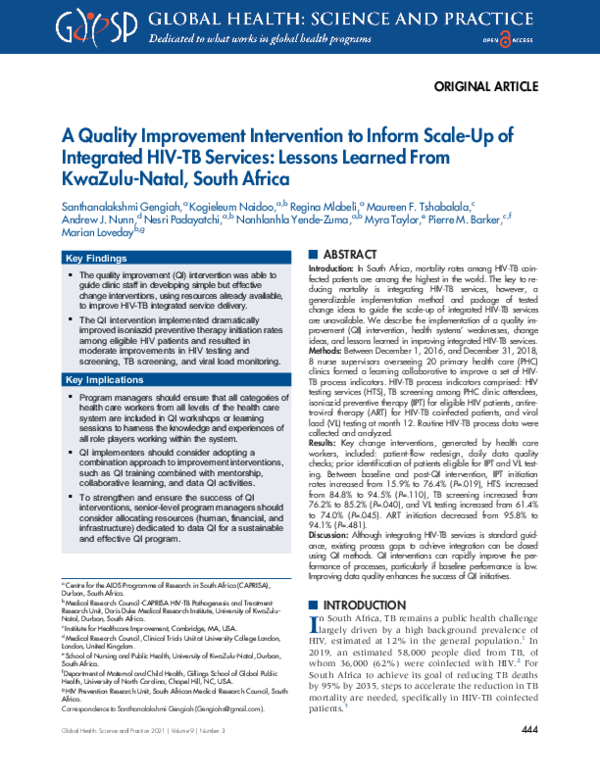 (PDF) A Quality Improvement Intervention to Inform Scale-Up of ...
