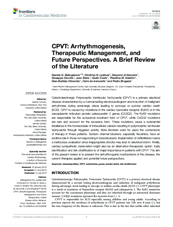(PDF) CPVT: Arrhythmogenesis, Therapeutic Management, and Future ...