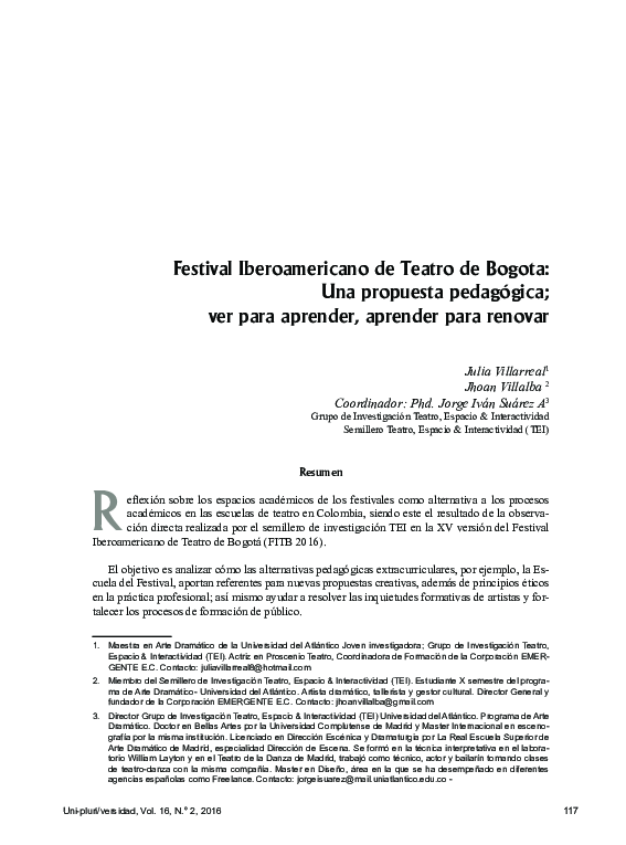 (PDF) Festival Iberoamericano de Teatro de Bogotá: Una propuesta pedagógica; ver para aprender ...