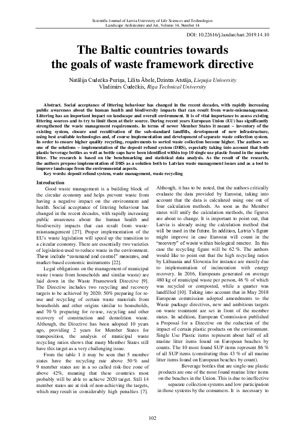 (PDF) The Baltic countries towards the goals of waste framework directive | Natālija Cudečka ...