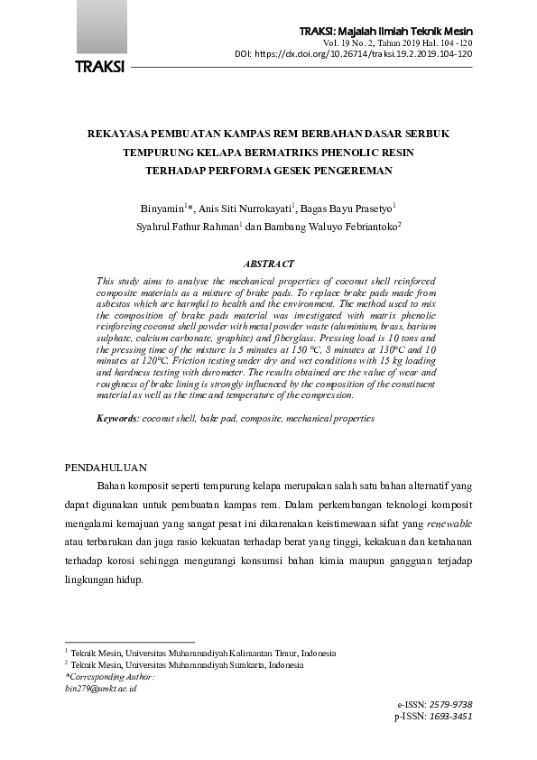 (PDF) Rekayasa Pembuatan Kampas Rem Berbahan Dasar Serbuk Tempurung Kelapa Bermatriks Phenolic ...