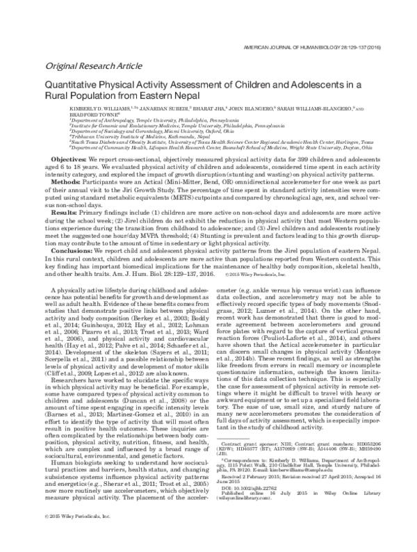 (PDF) Quantitative physical activity assessment of children and adolescents in a rural ...