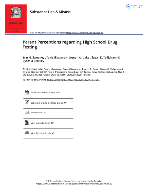 (PDF) Parent Perceptions regarding High School Drug Testing