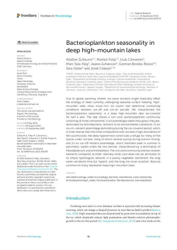 (PDF) Bacterioplankton seasonality in deep high-mountain lakes