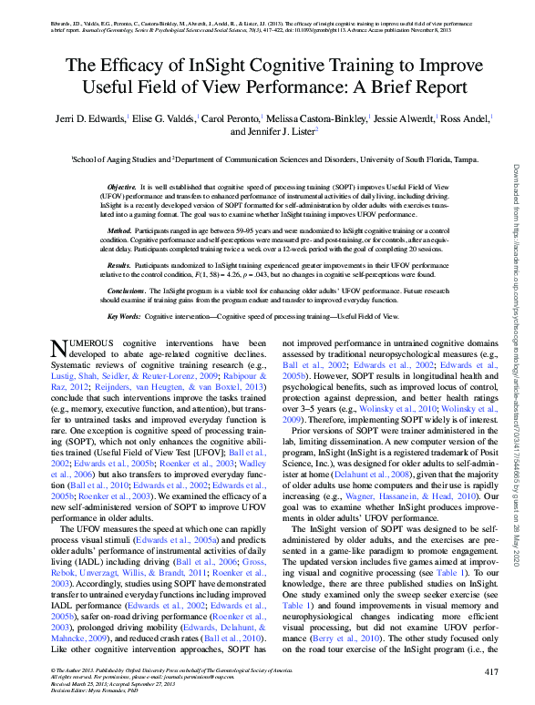 (PDF) The Efficacy of InSight Cognitive Training to Improve Useful ...