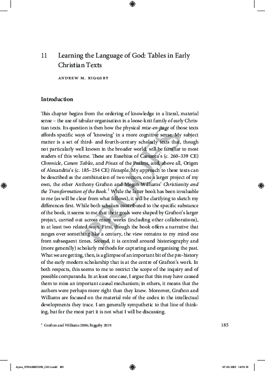 (PDF) Learning the Language of God: Tables in Early Christian Texts
