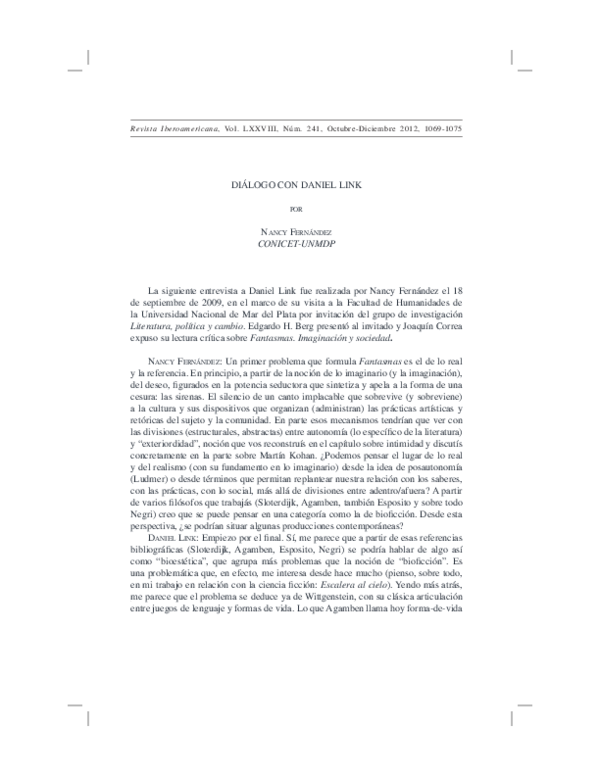 (PDF) Diálogo Con Daniel Link