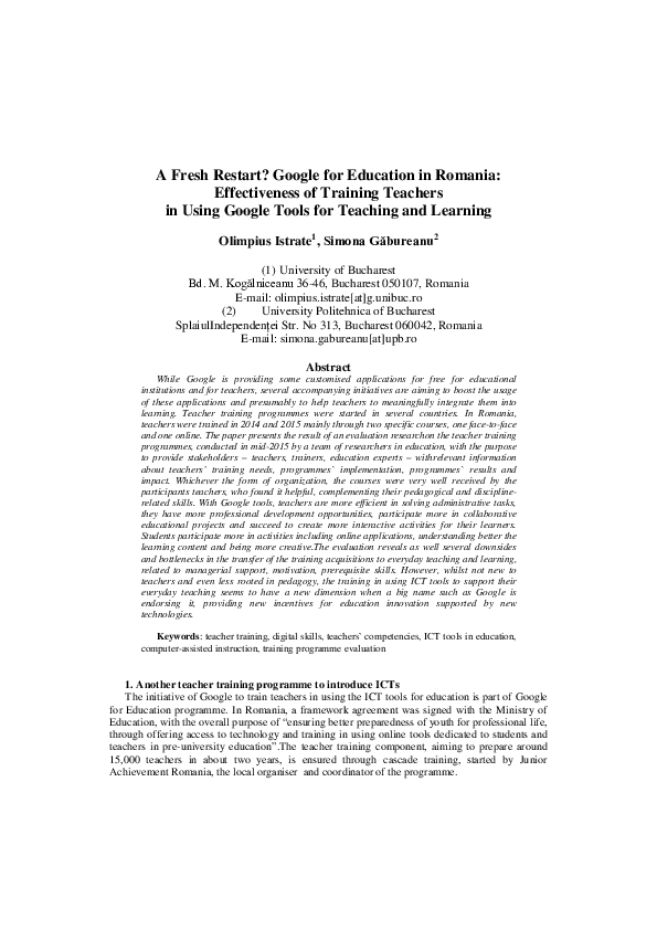 (PDF) A Fresh Restart? Google for Education in Romania: Effectiveness ...