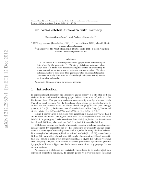 (PDF) On beta-skeleton automata with memory
