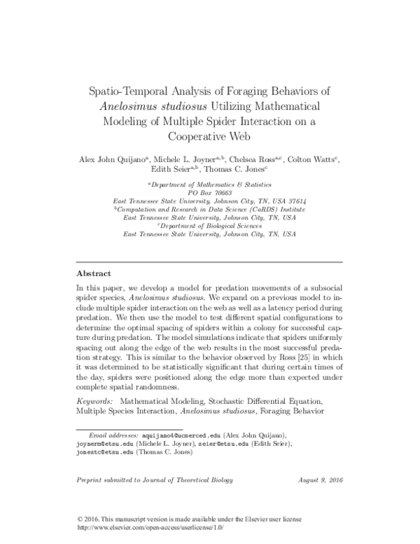 (PDF) Spatio-Temporal Analysis of Foraging Behaviors of Anelosimus ...