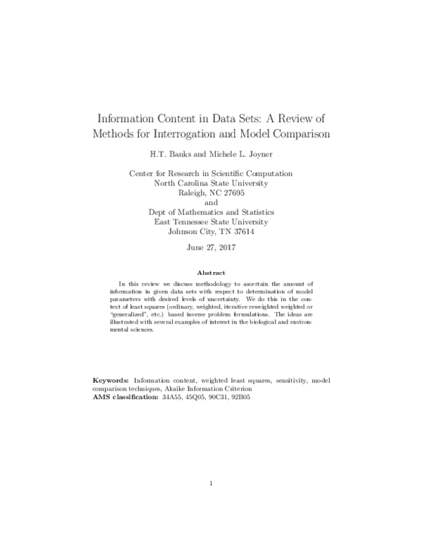 (PDF) Information content in data sets: A review of methods for ...