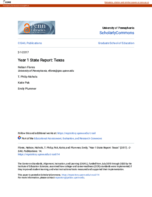 (PDF) Year 1 State Report: Texas