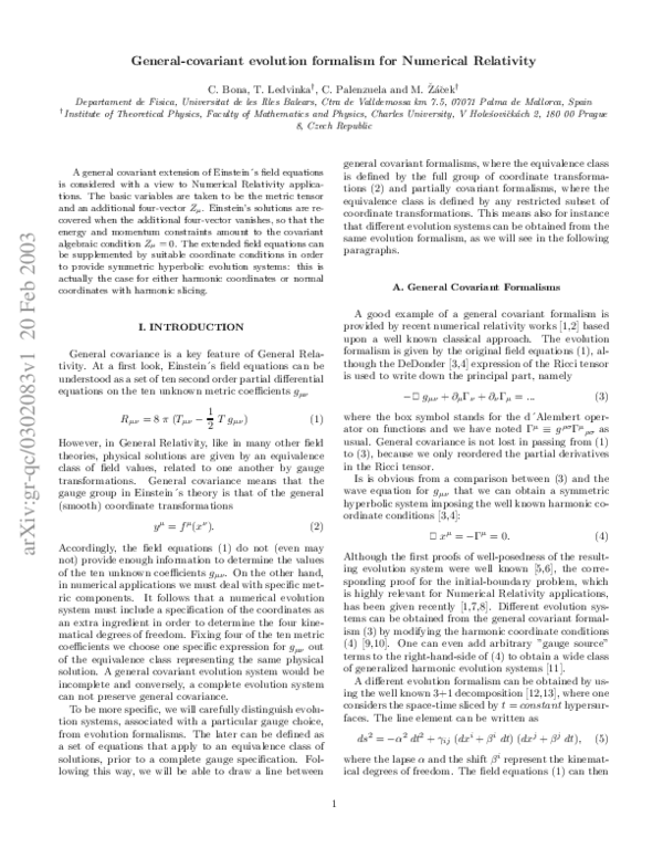 (PDF) General-covariant evolution formalism for numerical relativity