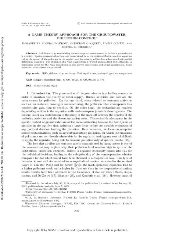 (PDF) A Game Theory Approach for the Groundwater Pollution Control