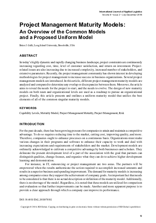 (PDF) Project Management Maturity Models
