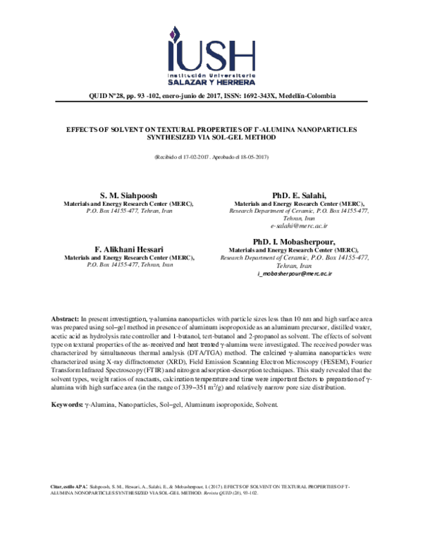 (PDF) Effects of Solvent on Textural Properties of Γ-Alumina ...