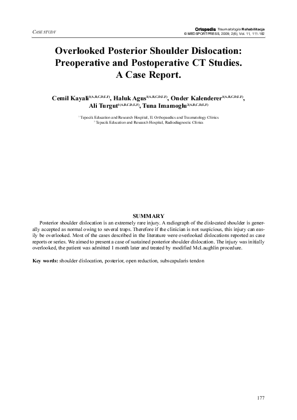 (PDF) Overlooked posterior shoulder dislocation: preoperative and ...