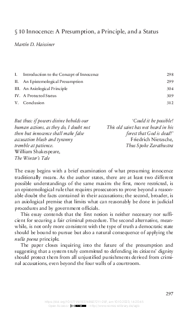(PDF) § 10 Innocence: A Presumption, a Principle, and a Status