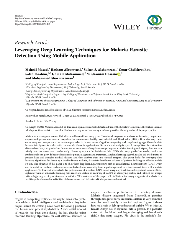 Pdf Leveraging Deep Learning Techniques For Malaria Parasite Detection Using Mobile