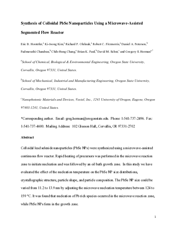 (PDF) Synthesis of colloidal PbSe nanoparticles using a microwave ...