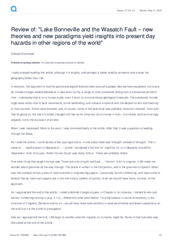 (PDF) Review of: "Lake Bonneville and the Wasatch Fault – new theories ...