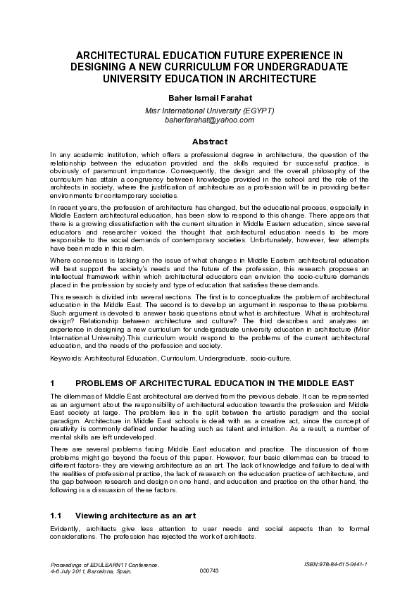 (PDF) Architectural Education Future Experience in Designing a New ...