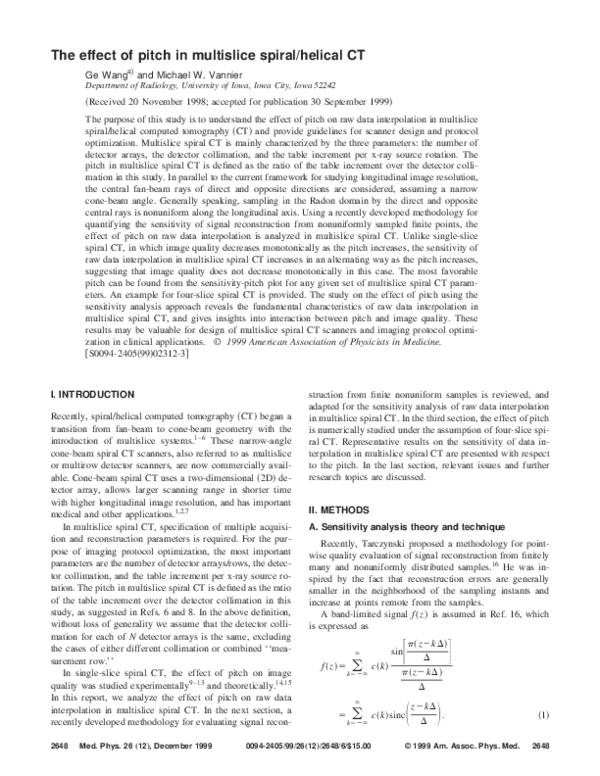 (PDF) The effect of pitch in multislice spiral/helical CT