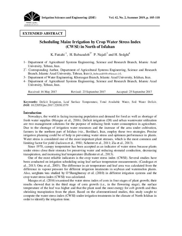 (PDF) Irrigation timing in maize by using the crop water stress index ...