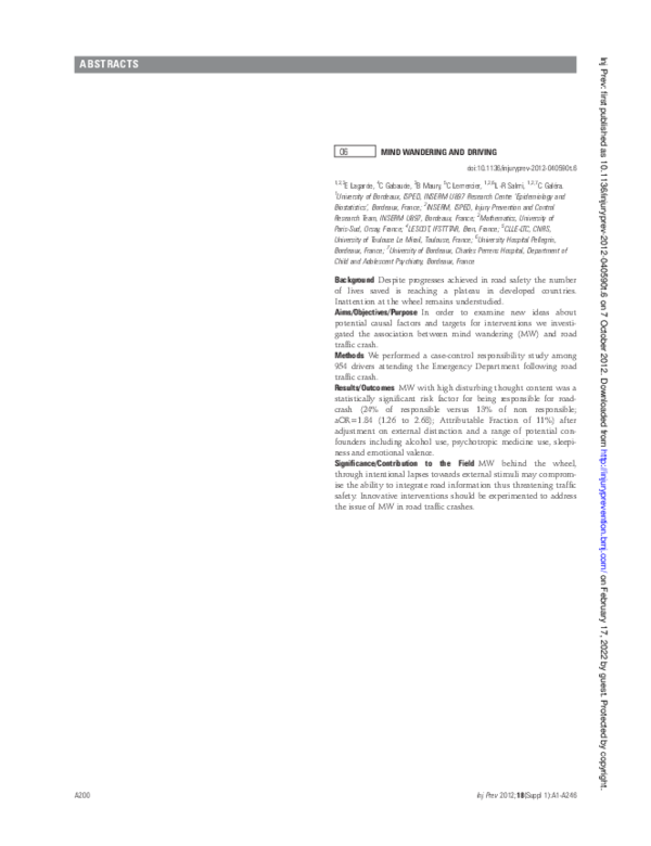 (PDF) Mind wandering and driving