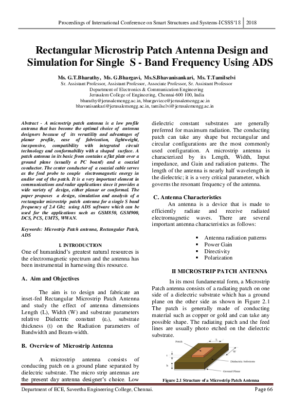 Pdf Rectangular Microstrip Patch Antenna Design And Simulation For