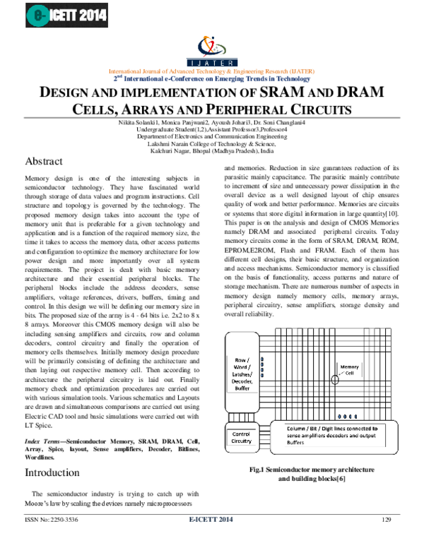 (PDF) Design and Implementation of Sram and Dram Cells, Arrays and Peripheral Circuits