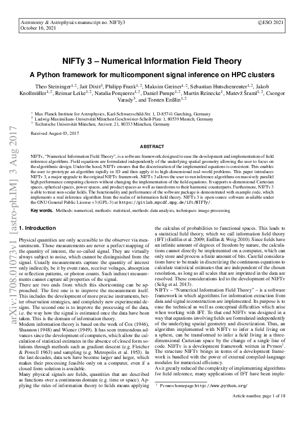 (PDF) NIFTy 3 - Numerical Information Field Theory - A Python framework ...