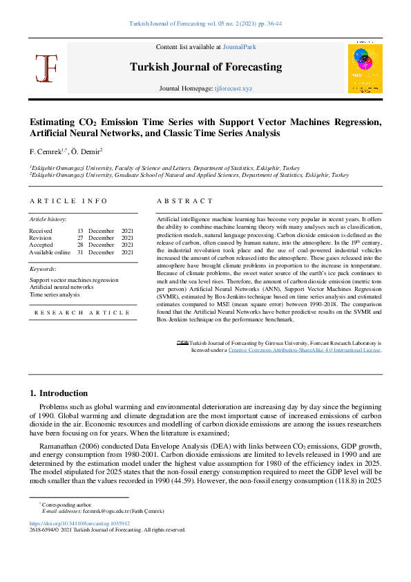 (PDF) Estimating CO2 Emission Time Series with Support Vector, Artificial Neural Networks and ...